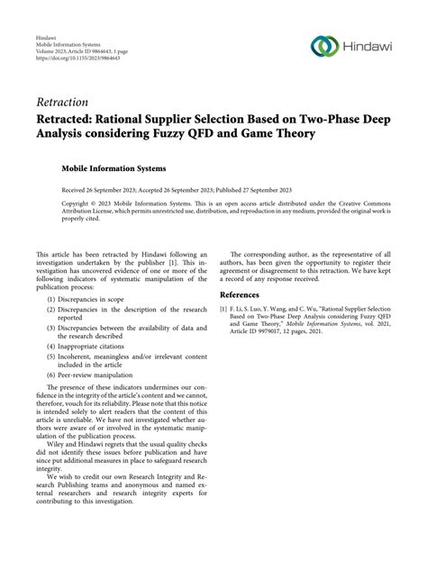 Pdf Retracted Rational Supplier Selection Based On Two Phase Deep Analysis Considering Fuzzy