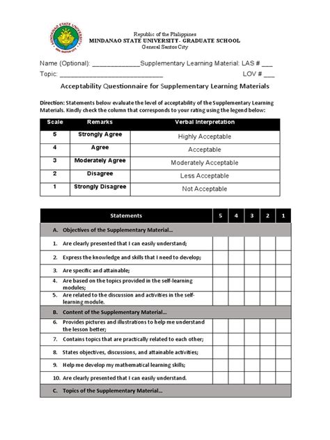 Research Instrument On Acceptability Pdf Questionnaire Data