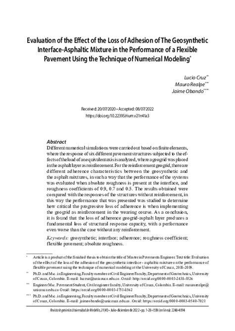 pdf evaluation of the effect of the loss of adhesion of the