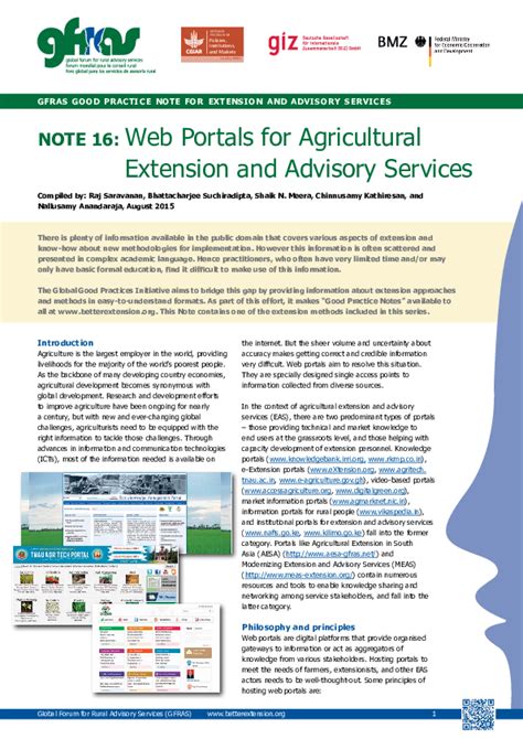 Pdf Web Portals For Agricultural Extension And Advisory Services