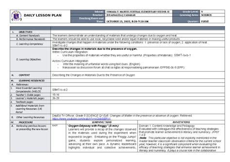 Cot Maam Juhai Science 5 Cot Dlp Q1 Daily Lesson Plan Dlp School