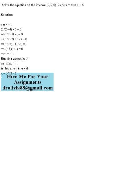 Solve The Equation On The Interval [0 2pi 2sin2 X 4sin X 6 Pdf