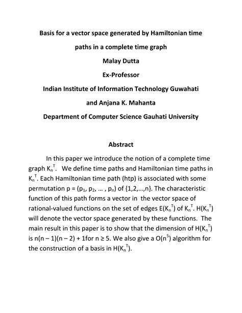 Pdf Basis For A Vector Space Generated By Hamiltonian Time Paths In A Complete Time Graph