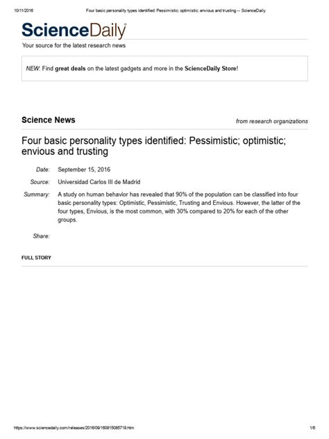 Four Basic Personality Types Identified Pessimistic Optimistic Envious And Trusting Pdf