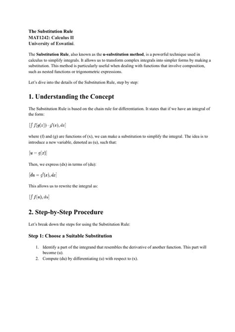 The Substitution Rule Comprehensive Guide Math1242 Calculus Ii Mat1242 Stuvia Us