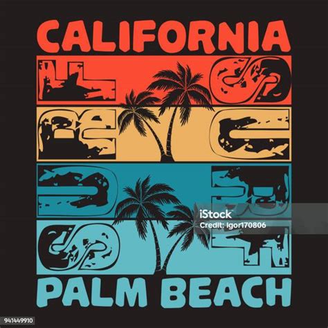 캘리포니아 비치 팜 비치 T셔츠 타이 포 그래피 스포츠 0명에 대한 스톡 벡터 아트 및 기타 이미지 0명 고급 광고 Istock