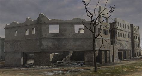 Разрушенный город в стиле Второй мировой войны 3d Модель 99 Obj