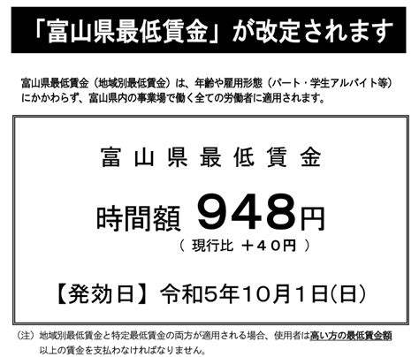 令和5年10月1日からの富山県最低賃金 上市社会保険労務士事務所（富山県富山市）