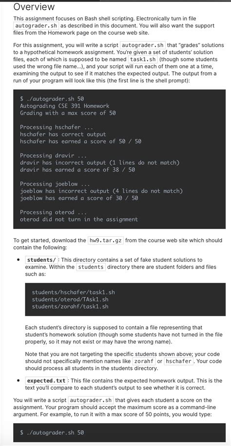 Overview This Assignment Focuses On Bash Shell Chegg Com