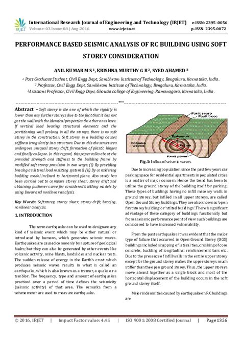 Pdf Performance Based Seismic Analysis Of Rc Building Using Soft Storey Consideration