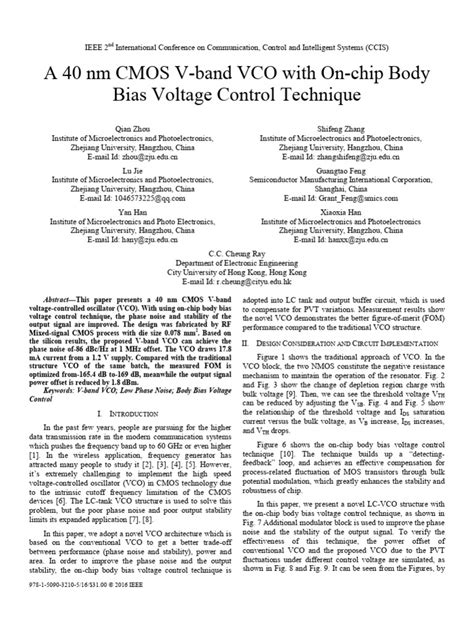 2016 A 40 Nm Cmos V Band Vco With On Chip Body Bias Voltage Control Technique Pdf