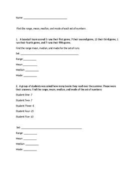 Range Mean Median Mode Quiz By Carly Shoulders TPT