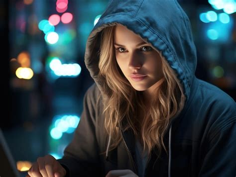 Hacker Girl A Programmer Girl In A Hood Is Working On Software Development Premium Ai