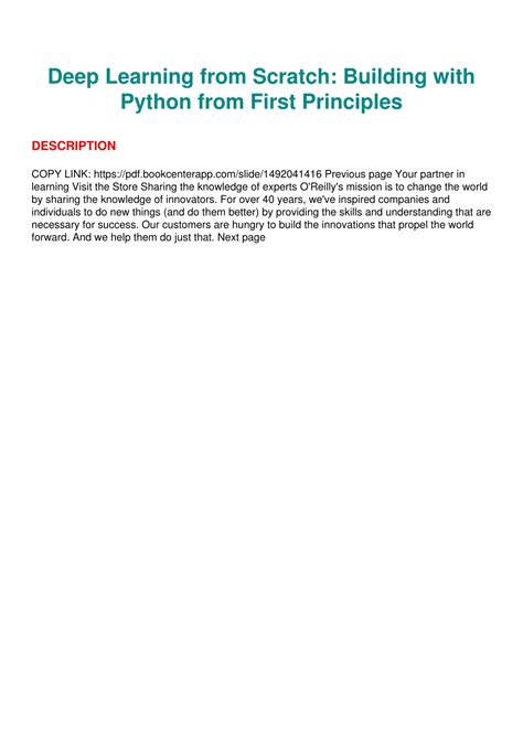 Ppt Pdfbook Deep Learning From Scratch Building With Python From