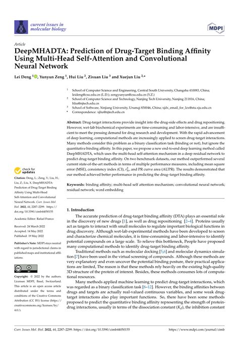 pdf deepmhadta prediction of drug target binding affinity using