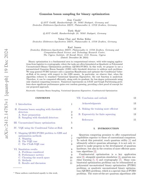 Pdf Gaussian Boson Sampling For Binary Optimization