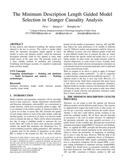 Pdf The Minimum Description Length Guided Model Selection In Granger Causality Analysis