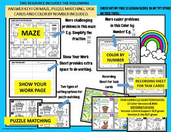 Spring Simplifying Fractions Task Cards With Color By Number Maze And Puzzle