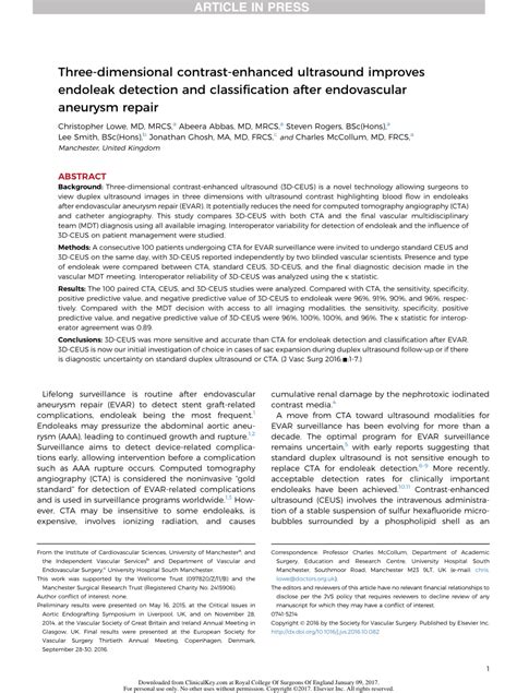 Pdf Three Dimensional Contrast Enhanced Ultrasound Improves Endoleak Detection And