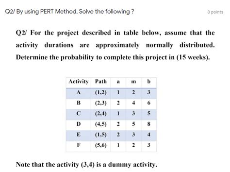 solved q2 by using pert method solve the following 8