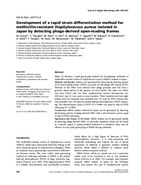 Pdf Development Of A Rapid Strain Differentiation Method For Methicillin Resistant
