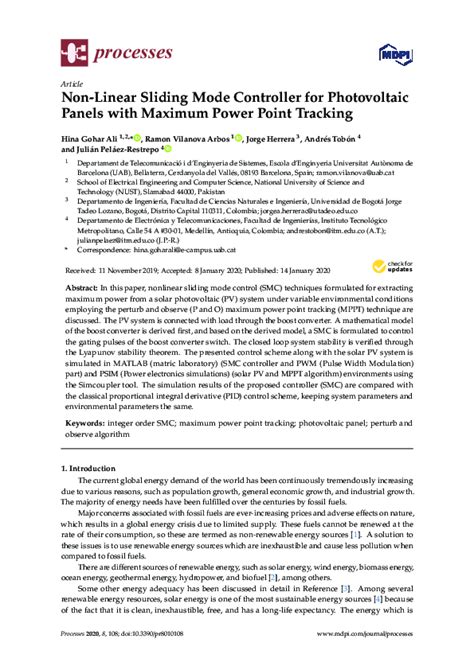 Pdf Non Linear Sliding Mode Controller For Photovoltaic Panels With Maximum Power Point Tracking