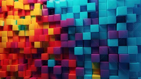 수평 3d 렌더링 추상 디자인 다채로운 큐브가 기하학적 벽을 구성합니다 추상 큐브 배경 기하 큐브 배경 모양 패턴 배경