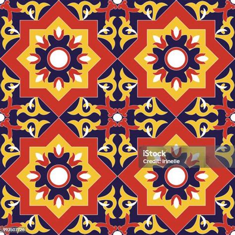 스페인 타일 패턴 벡터 꽃 모티브와 완벽 한입니다 포르투갈 아즈 멕시코 탈 아랍어 또는 이탈리아 마 졸리 카 모티브 위해 종이 또는 세라믹 배경 타일된 인쇄입니다 패턴에