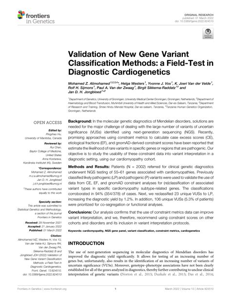 Pdf Validation Of New Gene Variant Classification Methods A Field