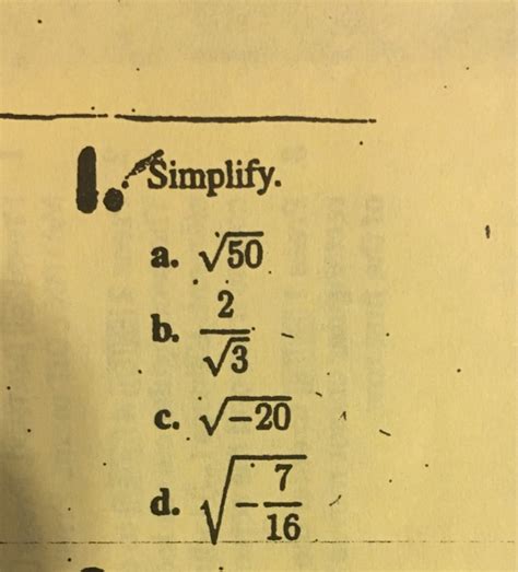 solved simplify a squareroot 50 b 2 squareroot 3 c