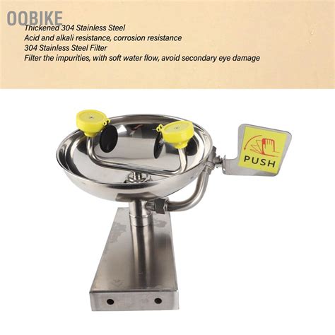 Oobike สถานีล้างตาหัวฉีดคู่ 304 สแตนเลสสตีลติดผนังเครื่องซักผ้าตาฉุกเฉินพร้อมป้ายความปลอดภัย