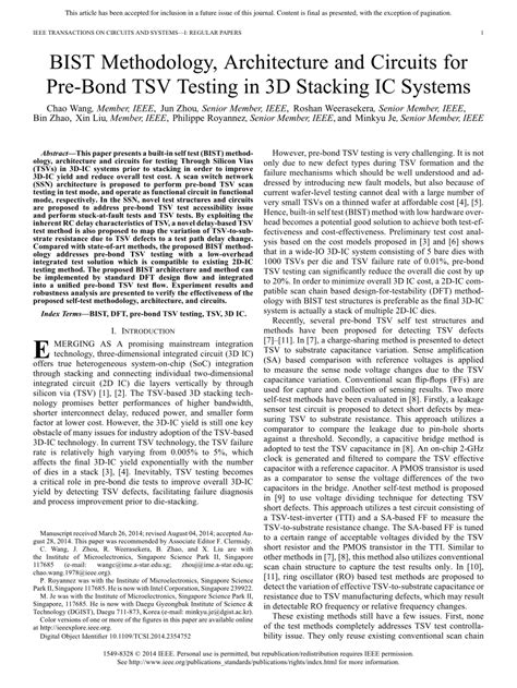 pdf bist methodology architecture and circuits for pre bond tsv testing in 3d stacking ic systems