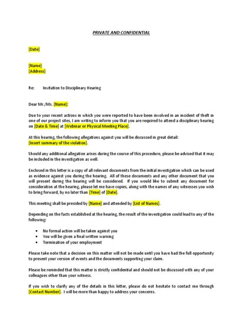 Hr Template Disciplinary Hearing Invitation Pdf Mail Government