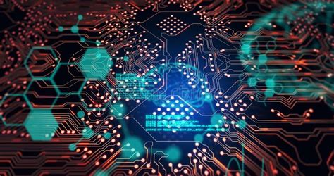 Animation Of Integrated Circuit And Scientific Data On Black Background