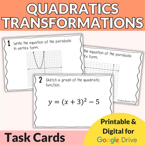 Quadratic Transformations Task Cards Lindsay Bowden