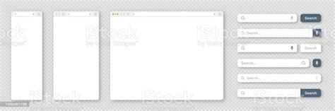 다양한 검색 창 템플릿이있는 빈 인터넷 브라우저 창 검색 상자 주소 표시줄 및 텍스트 필드가 있는 웹 사이트 엔진입니다 Ui 디자인 웹 사이트 인터페이스 요소 벡터 일러스트