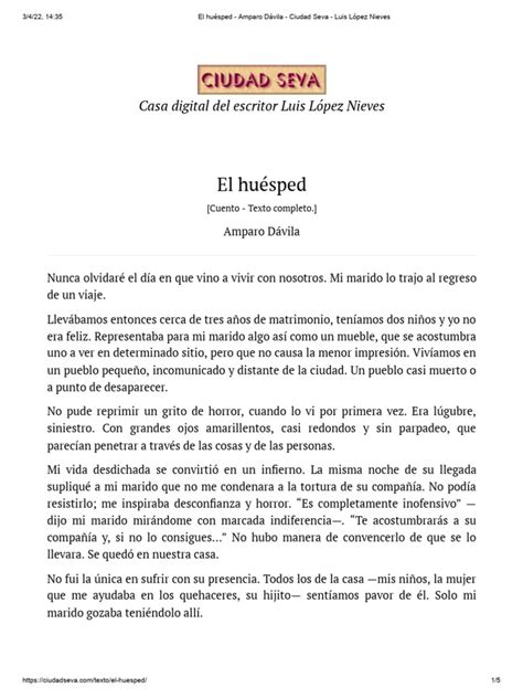 El Huésped Amparo Dávila Ciudad Seva Luis López Nieves Pdf