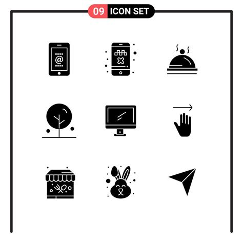 User Interface Pack Of 9 Basic Solid Glyphs Of Monitor Nature Hotel