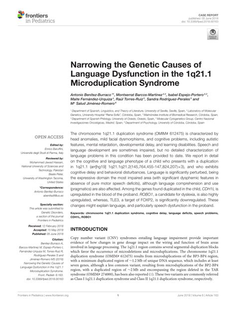 Pdf Narrowing The Genetic Causes Of Language Dysfunction In The 1q211 Microduplication Syndrome