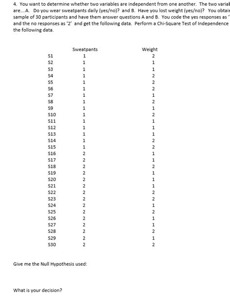 solved 4 you want to determine whether two variables are