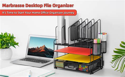 Marbrasse Desk organizer with Drawer, 4-Tier Mesh Desk File Organizer ...
