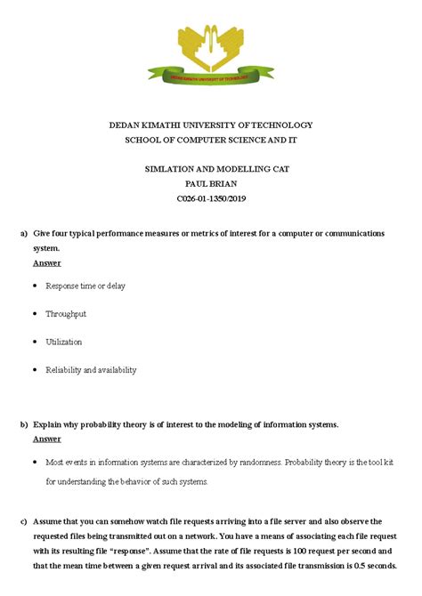 Simulation And Modelling Cat Dedan Kimathi University Of Technology School Of Computer Science