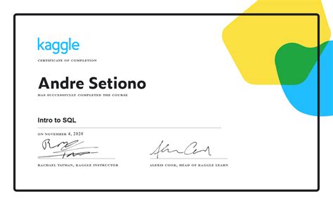 Andre Setiono Completed The Intro To Sql Course On Kaggle