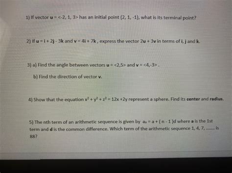 Solved 1 If Vector U Has An Initial Point 2