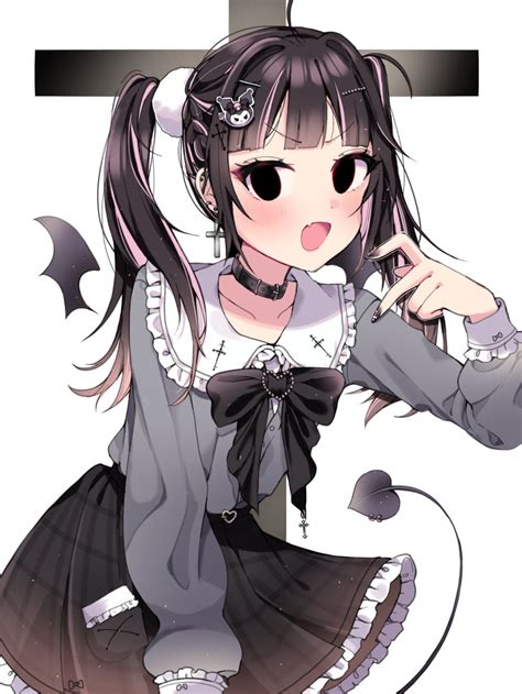Safebooru 1girl Bangs Belt Collar Black Bow Black Hair Black Nails
