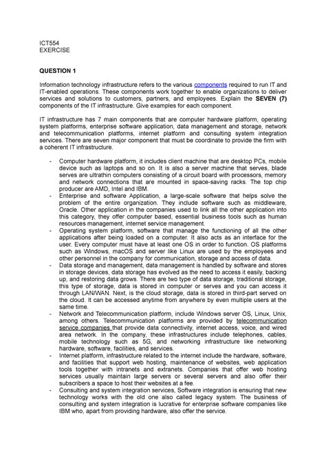 Ict554 Exer 1 Example On How To Answer Exam Question Ict Exercise Question 1 Information