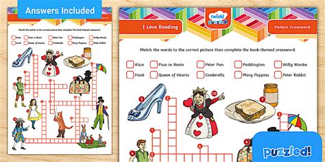 World Book Day I Love Reading Book Themed Picture Crossword