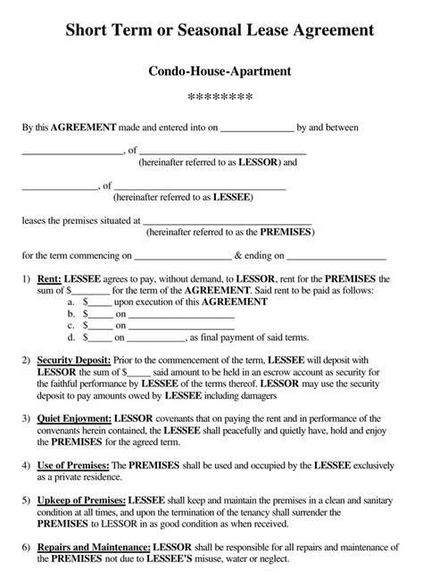 Free Short Term Vacation Rental Agreement Templates