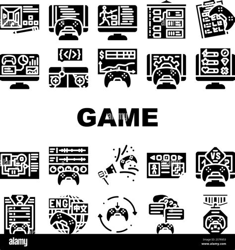 Game Development Software Icons Set Vector Computer Screen Hi Res Stock