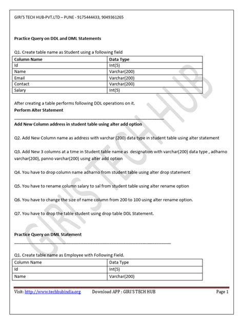 Chapterwise Sql Practice Query Pdf